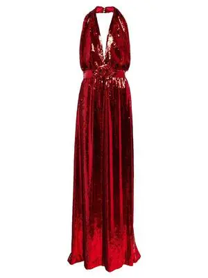 RODARTE Halterneck Sequined Gown - Red