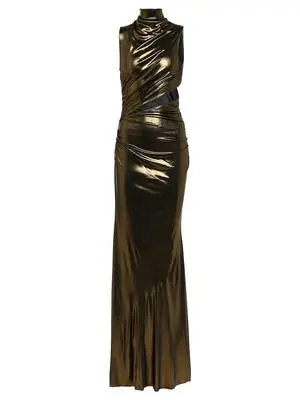 Blumarine Cutout Ruched Metallic Gown - Silver