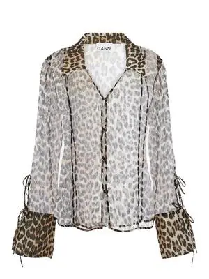 GANNI Leopard-print Chiffon Shirt - Multicoloured