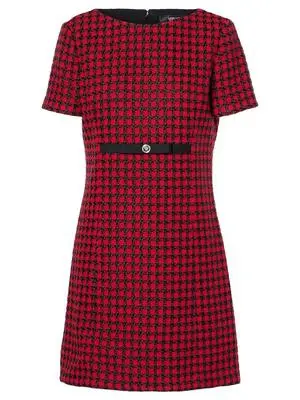 Versace Checked Wool-blend Tweed Mini Dress - Red