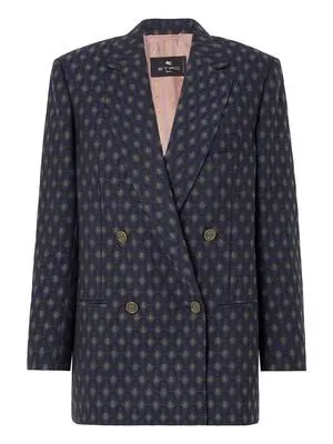 Etro Double-breasted Jacquard Blazer - Blue