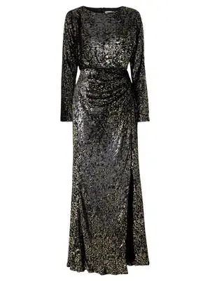 Simkhai Angelique Ruched Metallic Fil Coupé Velvet Gown - Black