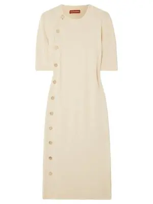 Altuzarra Button-detailed Ribbed-knit Midi Dress - Neutrals