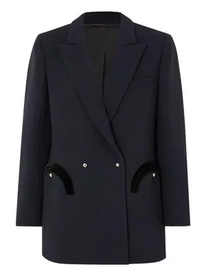 BLAZÉ MILANO Resolute Everyday Double-breasted Velvet-trimmed Wool-crepe Blazer - Blue