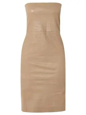 Sprwmn Strapless Croc-effect Leather Dress - Neutrals