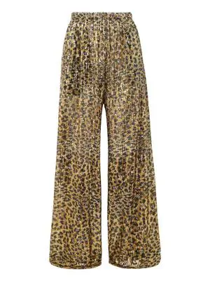 AZ FACTORY Leopard-print Sequined Crepe Wide-leg Pants - Multi