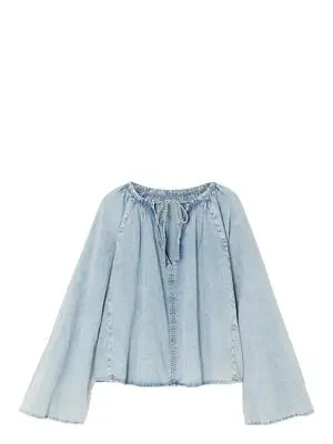 FRAME FRAME Gathered Cotton And Linen-Blend Chambray Blouse
