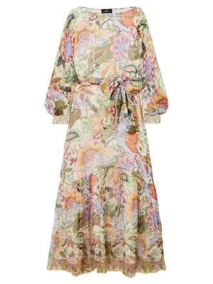 Etro Belted Floral-print Silk-crepon Maxi Dress - Multi