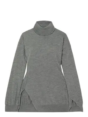 THE ROW Nomi Cutaway Cashmere Turtleneck Sweater - Gray