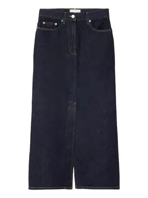 Loulou De Saison Rona Organic Denim Midi Skirt - Blue