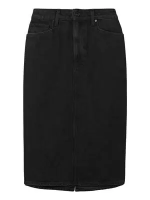 Paige Siren" Wash Denim Skirt With Knee Slit - Black
