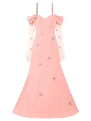Sabina Bilenko Embellished Crepe And Tulle Gown With Opera Gloves - Pink
