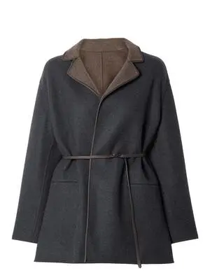 Loro Piana Jimi Reversible Belted Leather-trimmed Cashmere-blend Jacket - Gray