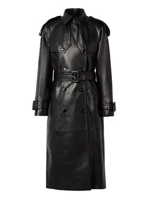 SALON 1884 Filippa Double-breasted Belted Leather Trench Coat - Black