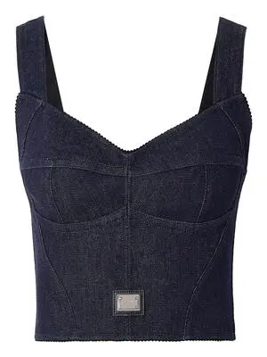 Dolce & Gabbana Picot-trimmed Denim Bustier Top - Blue
