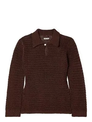 BODE Willows Crocheted Cotton Polo Shirt - Brown