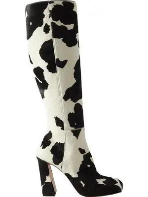 Amina Muaddi Marine Cow-print Pony Hair Knee Boots - Multi