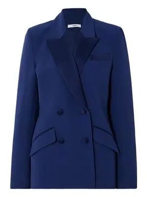 Safiyaa Wynnie Double-breasted Satin-trimmed Stretch-crepe Blazer - Blue