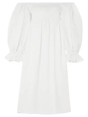 Sleeper Atlanta Shirred Off-the-shoulder Linen Midi Dress - White