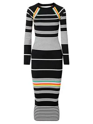 Christopher John Rogers Open-back Striped Ribbed-knit Midi Dress - Multi