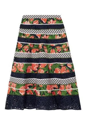 Carolina Herrera Ric Rac-trimmed Printed Cotton-blend Midi Skirt - Multi