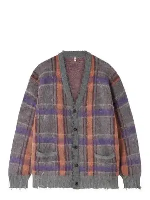 R13 Checked Frayed Brushed-knit Cardigan - Multi