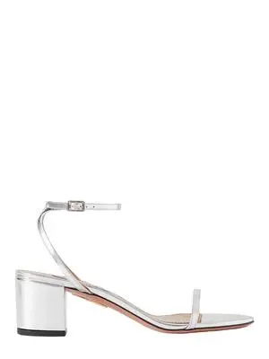 AQUAZZURA Metallic Leather Block Heel Sandals - Silver