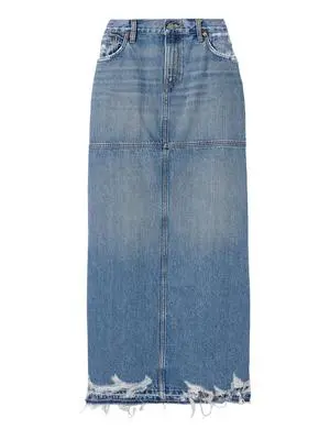 RE/DONE Frayed Paneled Denim Maxi Skirt - Blue