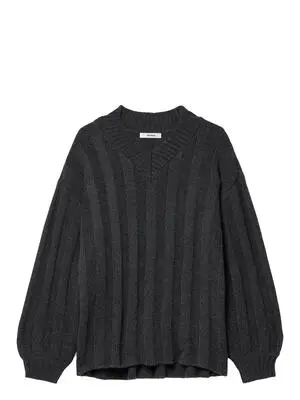 INTERIOR The Drew Oversized Ribbed Cashmere V-neck Sweater - Gray