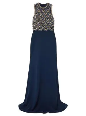 Naeem Khan Embellished Tulle And Crepe Gown - Blue