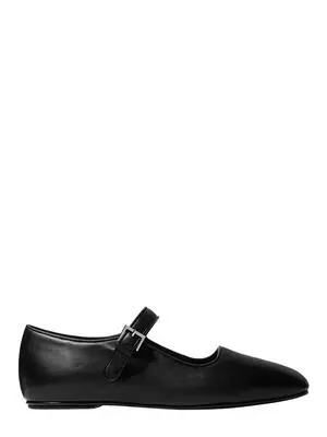 THE ROW Ava Leather Mary Jane Ballet Flats - Black