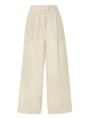 Another Tomorrow Pleated Merino Wool-twill Wide-leg Trousers - Neutrals