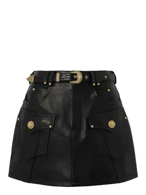 Balmain Embellished Leather Mini Skirt - Black