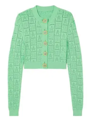 Balmain Cropped Pointelle-knit Cardigan - Blue