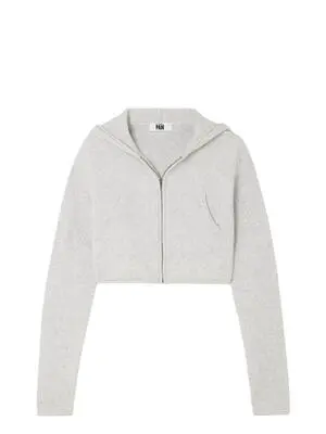 RE/DONE Net Sustain + Pamela Anderson Cropped Brushed Organic Cotton-blend Hoodie - Gray
