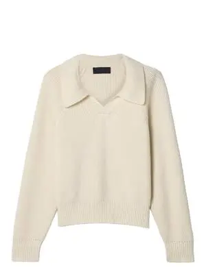 NILI LOTAN Selena Ribbed Wool Polo Sweater - Neutrals