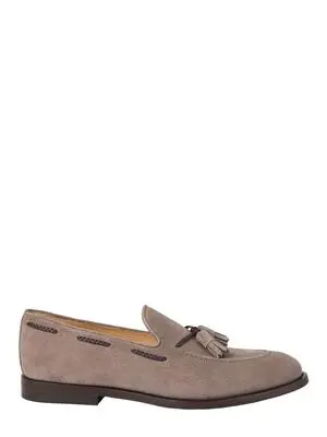 Brunello Cucinelli Suede Tassel Loafers With Woven Detailing - Brown