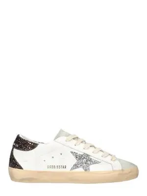 GOLDEN GOOSE Leather Superstar Sneakers With Glitter Embellishments - White