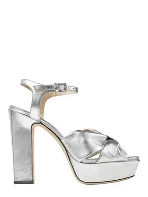 JIMMY CHOO Jimmy Choo Heloise Leather Platform Sandals Silver