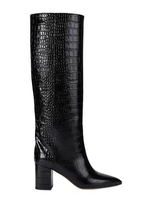 Paris Texas Croc-embossed Leather Knee-high Block Heel Boots - Black