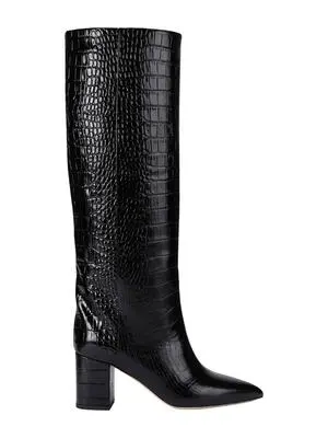 Paris Texas Croc-embossed Leather Knee-high Block Heel Boots - Black