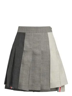 Thom Browne Pleated Mini Skirt With Tricolour Stripe Detailing - Grey