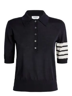 Thom Browne 4-bar Striped Sleeve Polo Shirt - Navy