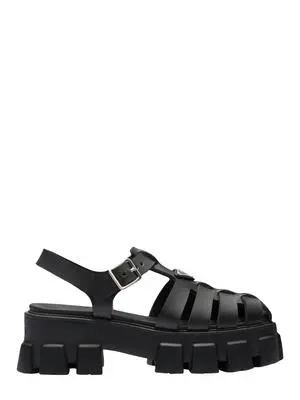 Prada Leather Monolith Platform Sandals - Black