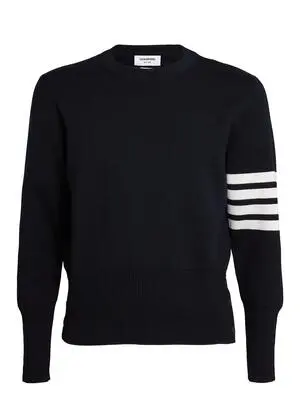 Thom Browne Merino Wool Sweater With Signature Stripes - Navy