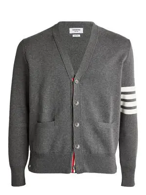 Thom Browne 4-bar Stripe Cotton Cardigan - Grey