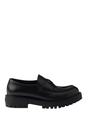 Prada Brushed Leather Loafers - Black