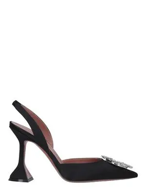 Amina Muaddi Satin Begum Slingback Heels 95 - Black
