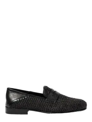 Manolo Blahnik Padstow Raffia And Leather Loafers - Black