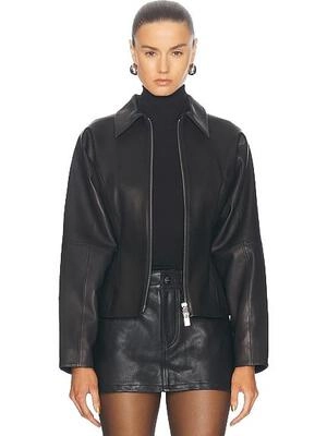 THE SEI Fitted Leather Jacket - Black
